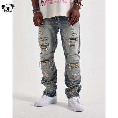 X 77611 Men Straight Jeans Rigid Distressed硬朗牛仔裤