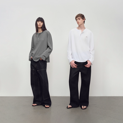 AMLM刺绣logo亨利领长袖打底衫