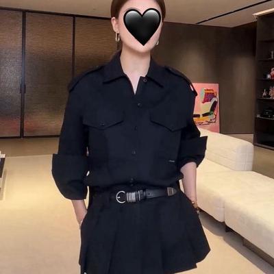 黑色衬衫百褶裙女温婉同款