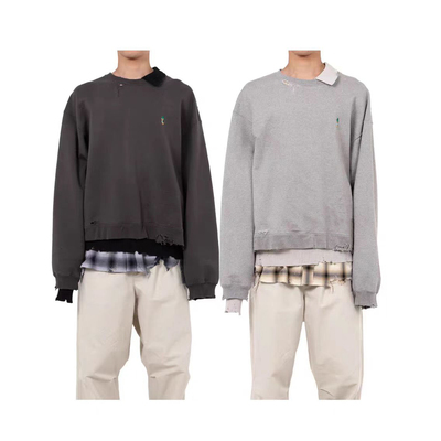 25AW MMY三原MIHARA日系洗水破坏卫衣做旧复古破洞叠层圆领卫衣