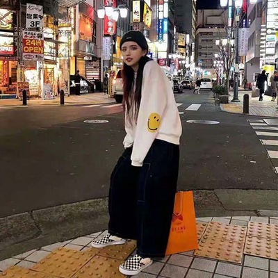 日系春秋男女同款笑脸印花卫衣