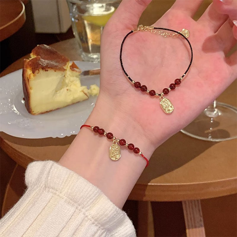 中式红玛瑙红绳手链女生2023年新款轻奢小众精致编织串珠手绳手饰_虎窝淘