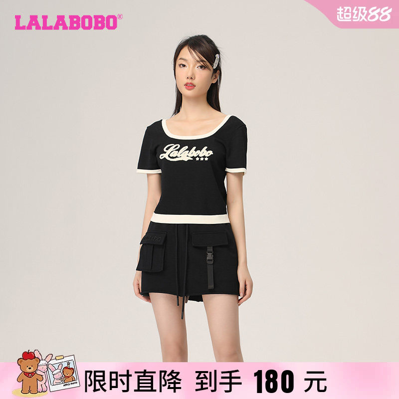 LALABOBO夏新款美式辣妹U领纯欲小众短款短袖t恤