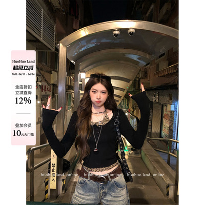 HuoHuo 豹纹加州 甜辣腔调 2026春夏新款女豹纹假两件修身短款T恤