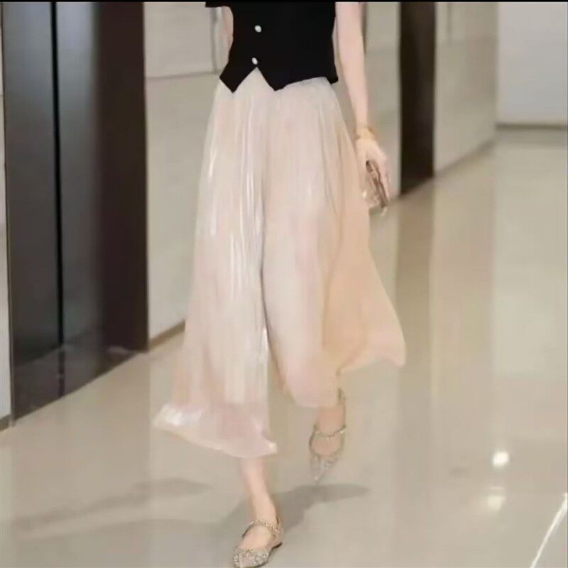 聚光点女裤珠光琉纱裙琉璃金丝裤女士款阔腿裙裤夏季高腰九分裙a3