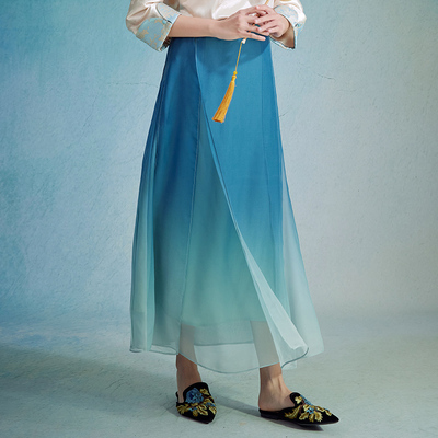 陌遇原创设计新中式青绿半身裙