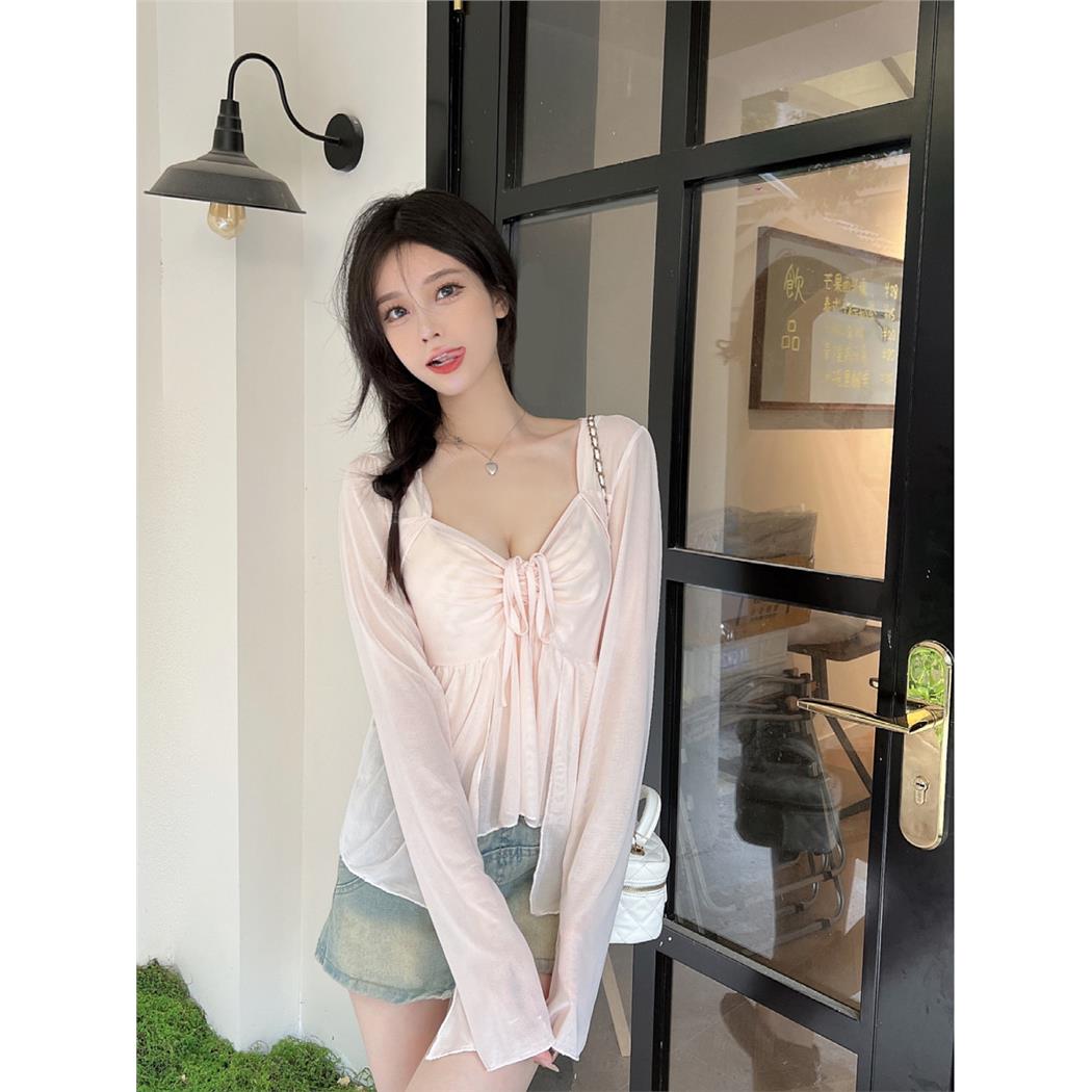 大尺码韩版纯欲风性感不规则T恤上衣女通勤风时尚百搭吊带两件