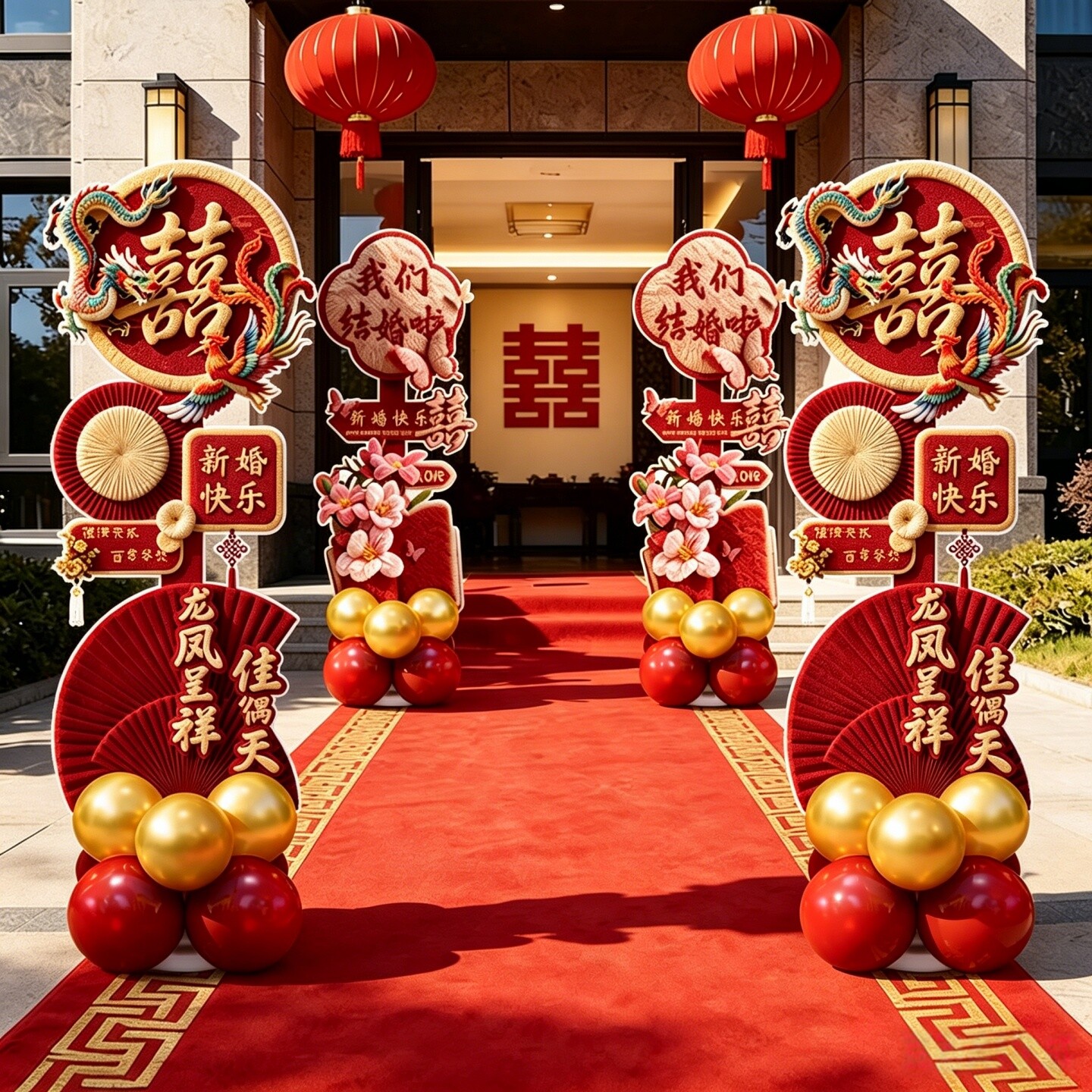 结婚气球立柱2026新款KT板路引套装婚礼新房农村大门迎宾布置装饰