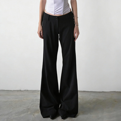 Slim fit black women's pants简约百搭低腰西装裤女垂感纯色长裤