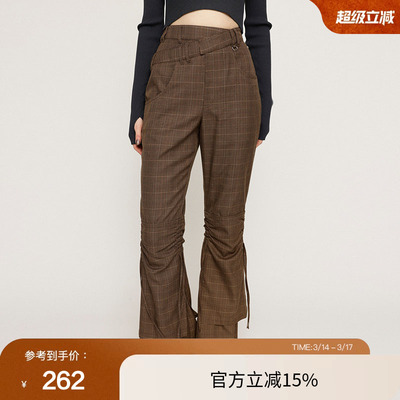 SLY 春季复古港风Y2K抽褶微喇裤高腰休闲裤030HAR31-3681