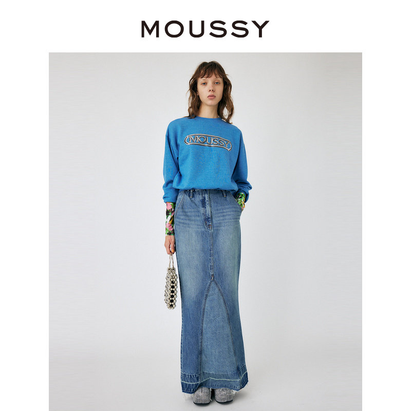 MOUSSY 春季气质淑女风个性拼色牛仔半身裙010GAS11-5160