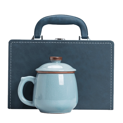哥窑办公杯茶水分离天青茶杯办公室带盖陶瓷可养开片过滤泡茶水杯