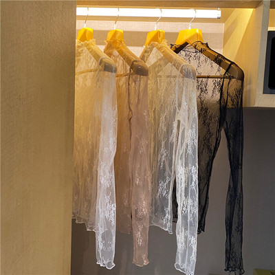 木耳边蕾丝高贵透明纱衣打底衫