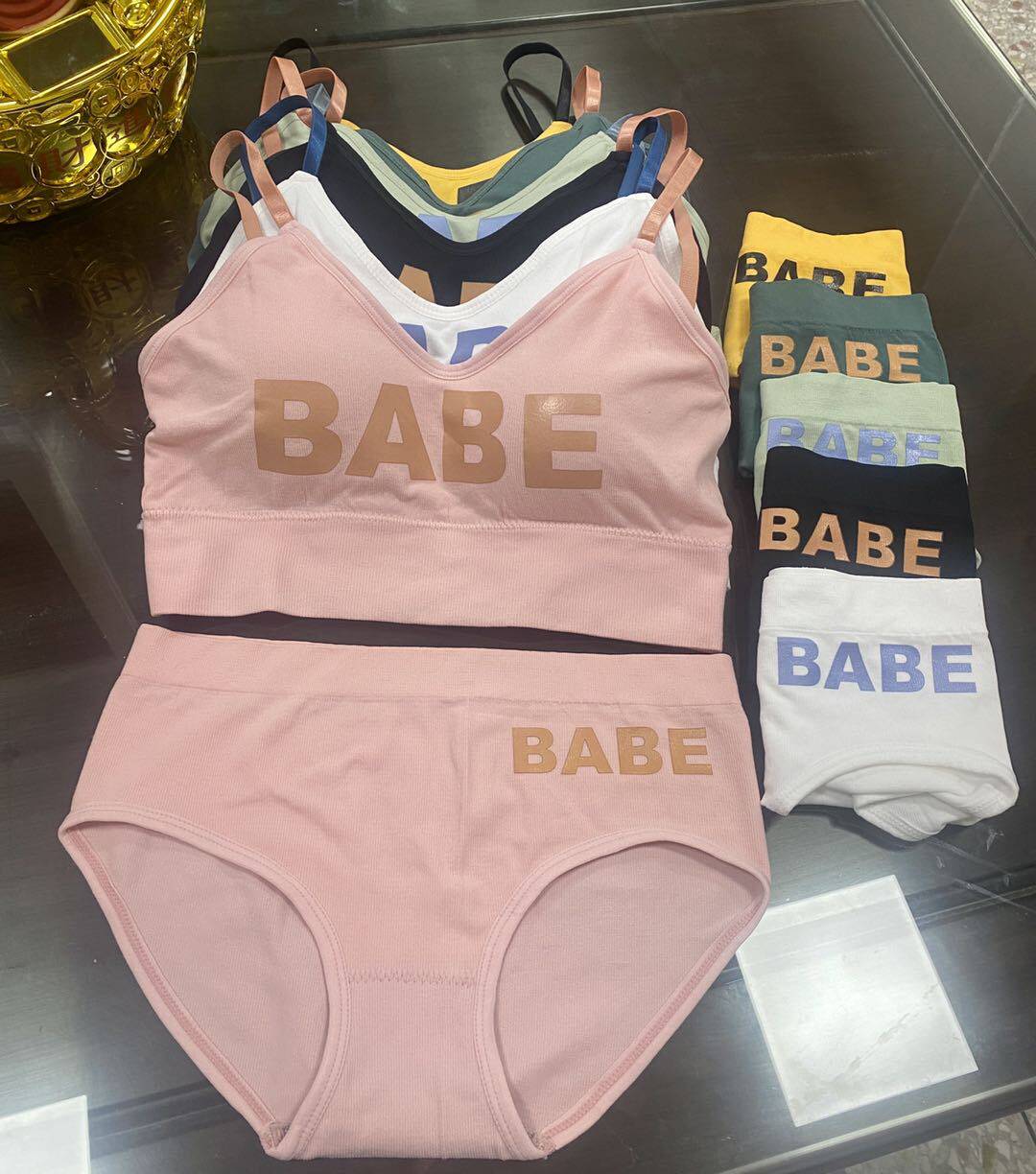 新款BABE少女运动内衣棉质透气舒适防震瑜伽无钢圈女士文胸套装女