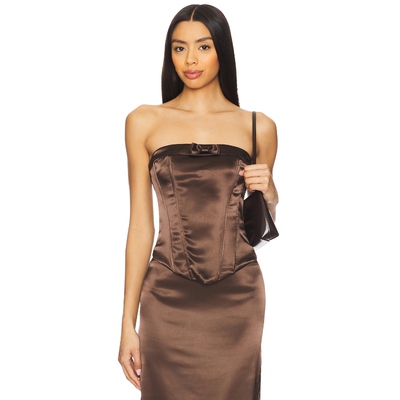 MORE TO COME 缎面抹胸背心上衣棕色高级感上装REVOLVE小众新款