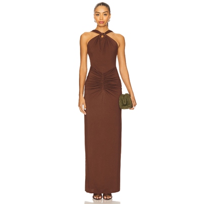 [夏季新品]House of Harlow 1960 长裙巧克力色针织连衣裙REVOLVE