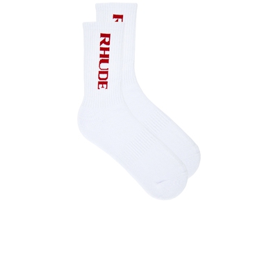 Rhude白色短袜字母印花中筒夏季新品REVOLVE