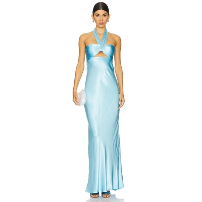 [冬季新品]Shona Joy 褶饰挂脖长款连衣裙女 Baby BlueREVOLVE