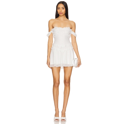 MAJORELLE 白色一字肩连衣裙修身雪纺礼服短裙REVOLVE小众新款