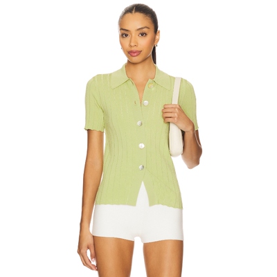 [春季新品]PISTOLA DOMINIQUE绿色短袖针织开衫REVOLVE冬季保暖