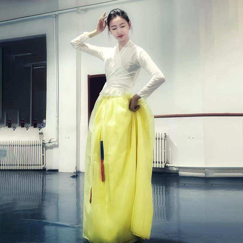 古典舞蹈纱衣练功服艺考班服女上衣朝鲜族身韵基训演出服装大摆裙