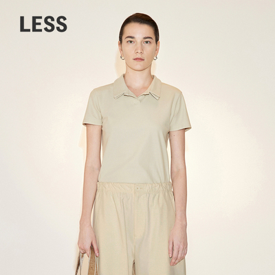 LESS夏季棉质T恤女翻领简约休闲修身POLO领短袖上衣2N6112370