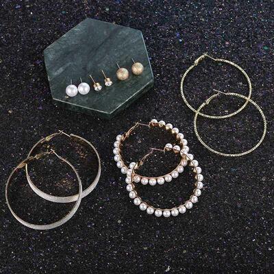 Pearl big ring earrings 6-pair plate frosted Diamond Earring