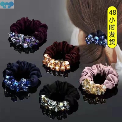 Elegant Crystal Floral Fabric Scrunchies Women Girls Elastic