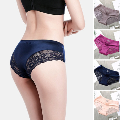 Ice Silk Flattering Lace Sheer Briefs Mid-Waist Women Underw