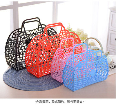 women summer Large plastic basket bags可折叠镂空菜篮子女士