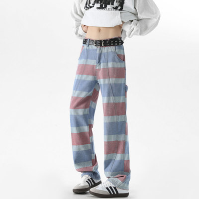 YORKZOOM撞色条纹拼接阔腿裤