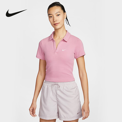 Nike耐克女子翻领上衣25夏新款粉色透气T恤短袖POLO衫DV7885-699
