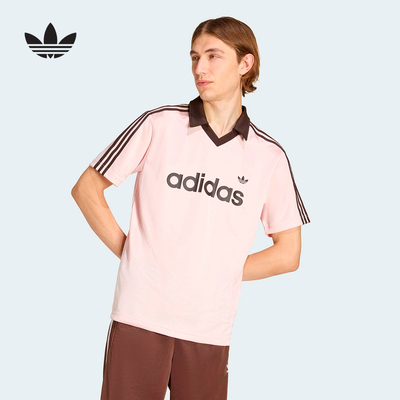 adidas阿迪达斯三叶草男子V领T恤26夏季新款运动短袖上衣 KE3580