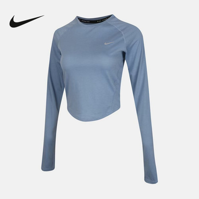 NIKE耐克t恤秋季女款休闲运动圆领长袖修身短款上衣 IM7578-486