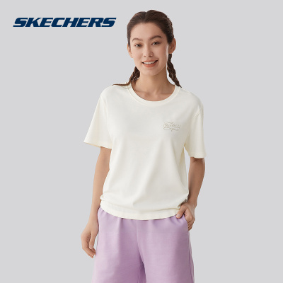 Skechers斯凯奇新款女士休闲运动时尚百搭针织短袖T恤 L225W275