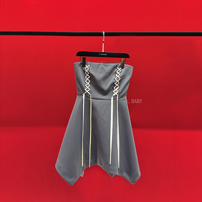 【L.K.BABY】法式轻奢抽绳抹胸性感连衣裙661