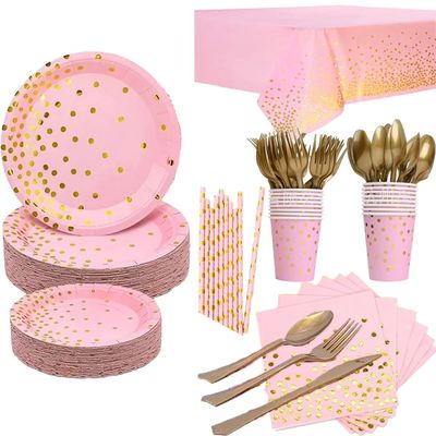 Pink Party Decoation Gold Supplies Paper Tablecloth Disposab