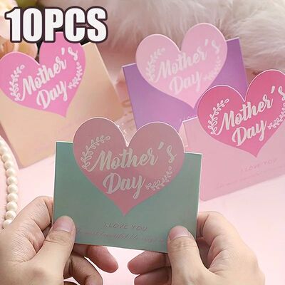 10PCS Mother's Day Blessing Card Heart Shaped Father's Day G