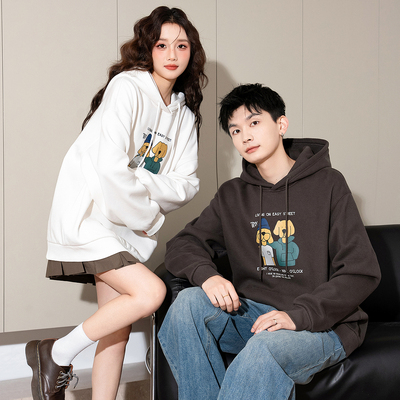 唐狮春季新款情侣卫衣百搭连帽白