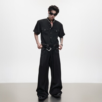 小众贵气珍珠磨边短袖牛仔套装