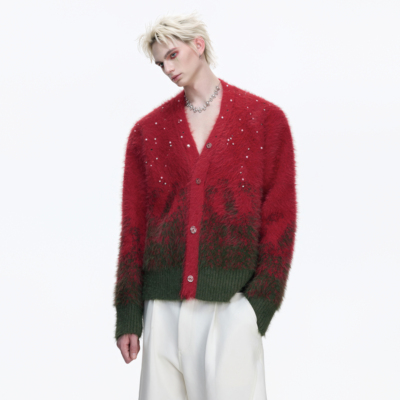 防貂毛渐变撞色圣诞毛衣