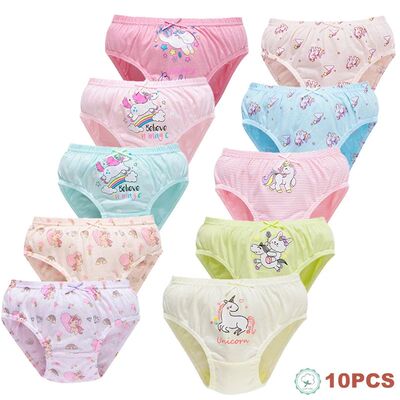 2/5/10Pcs Girls Cotton Panties Cute Cat Unicorn Rainbow Vari