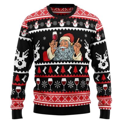 Santa Claus Wine Pattern Ugly Christmas Sweater Fashion 2026