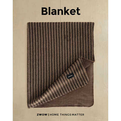造卧zwow春秋条纹美拉德棕白色床上盖毯休闲毯绒毯沙发毯子午睡毯