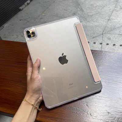 适用苹果2024ipadpro11保护套防弯air6包边无笔槽4一体式三折10代防摔12.9亚克力10.2迷你mini5透明9.7平板壳