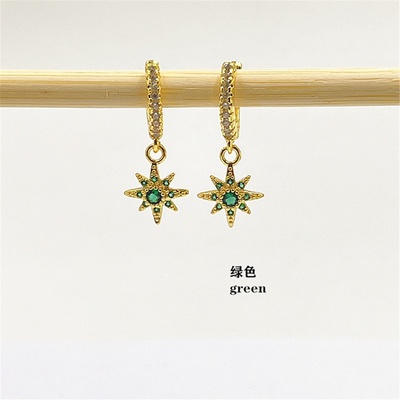 欧美铜微镶彩色锆石芒星耳环吊坠迷你型金色保色简约女士耳饰