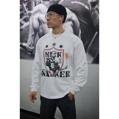 数码直喷纯棉宽松落肩长袖