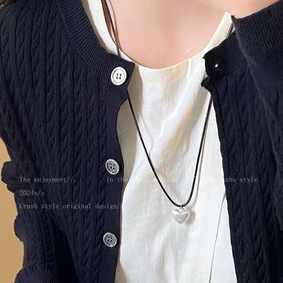 银色爱心黑绳长款项链女款气质百搭通勤学生卫衣链高级感简约配饰