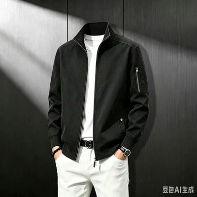 恒之智百货男装2026春秋新款男士水洗纯棉立领夹克飞行员休闲外套