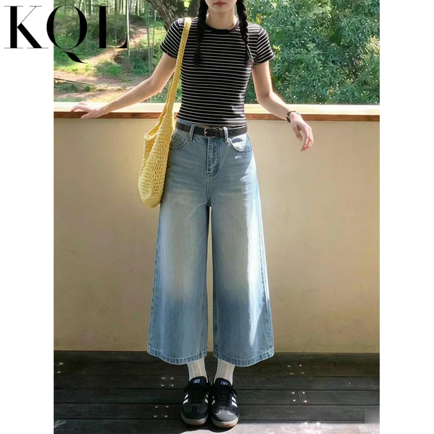 阔腿牛仔八分裤女夏季爆款超火梨型身材显瘦宽松直筒小个子中裤子